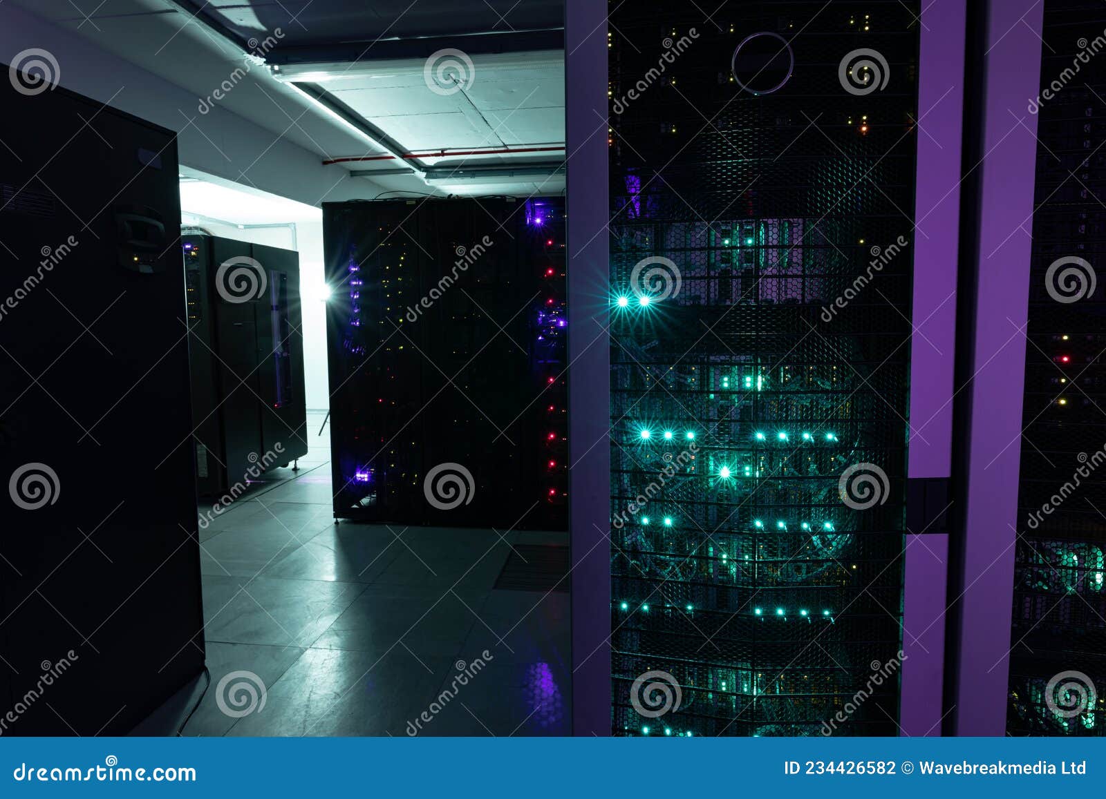 Data Center with Multiple Rows of Fully Operational Server Racks Stock ...