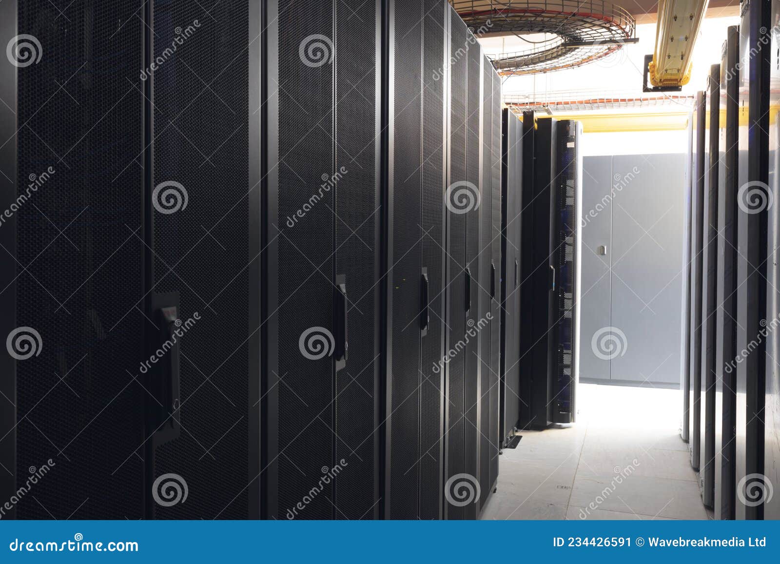 Data Center with Multiple Rows of Fully Operational Server Racks Stock ...