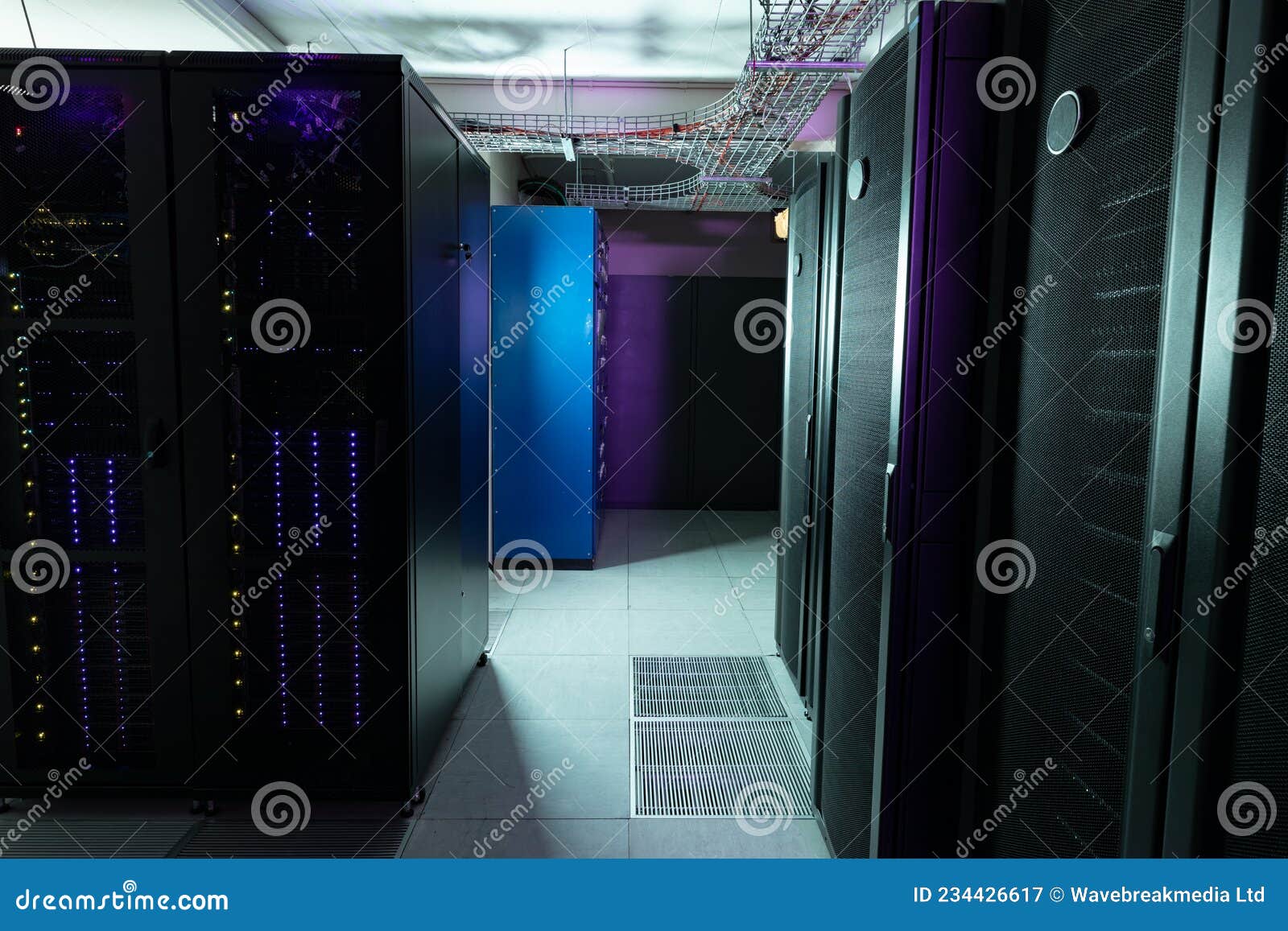 Data Center with Multiple Rows of Fully Operational Server Racks Stock ...