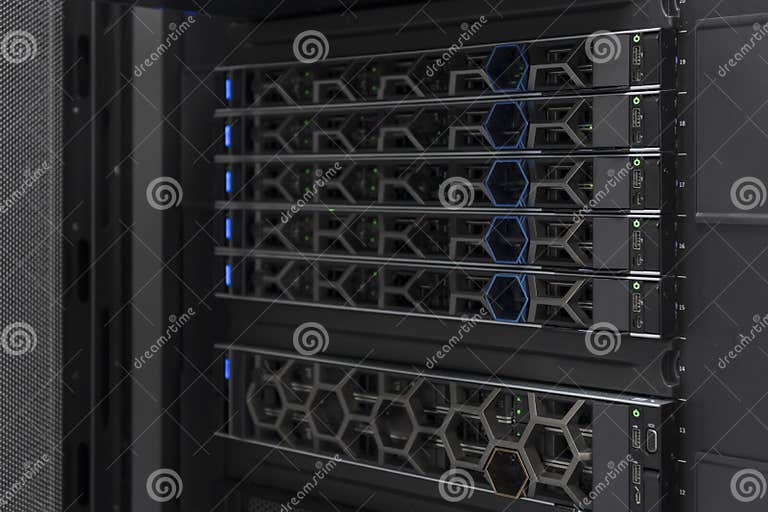 Data Center with Multiple Rows of Fully Operational Server Racks ...