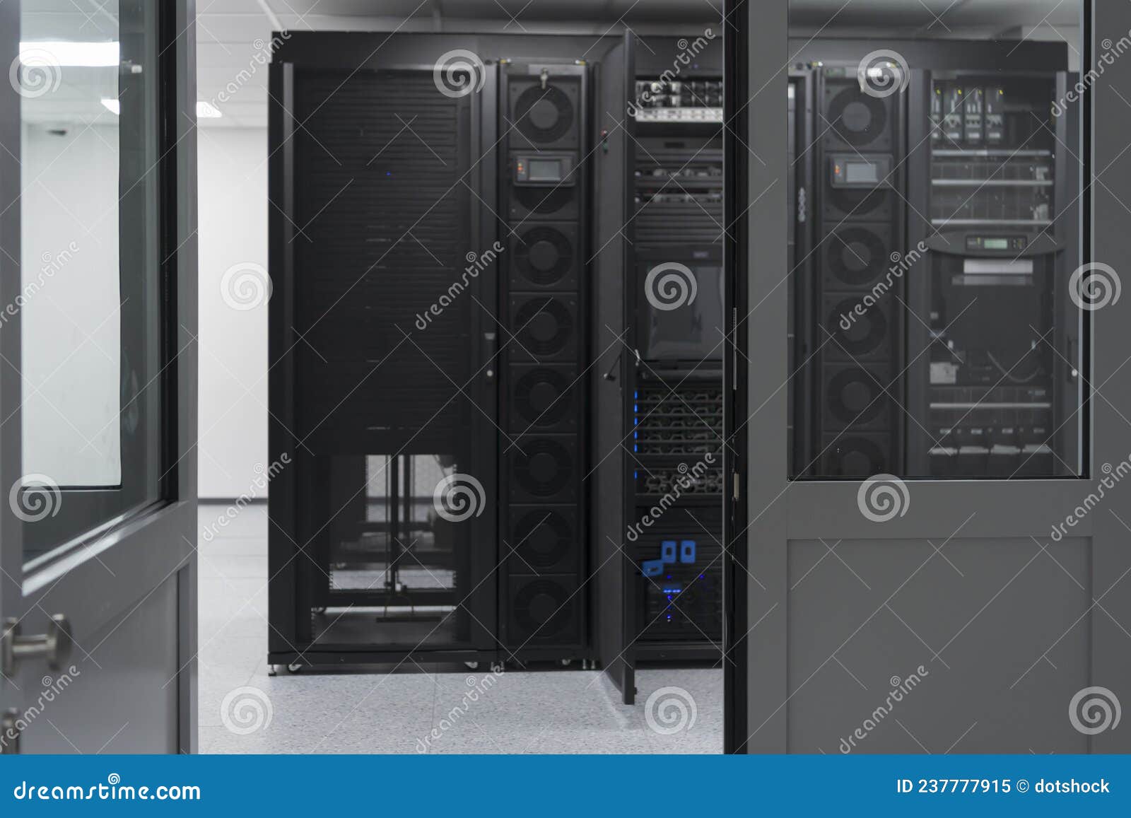 Data Center with Multiple Rows of Fully Operational Server Racks ...
