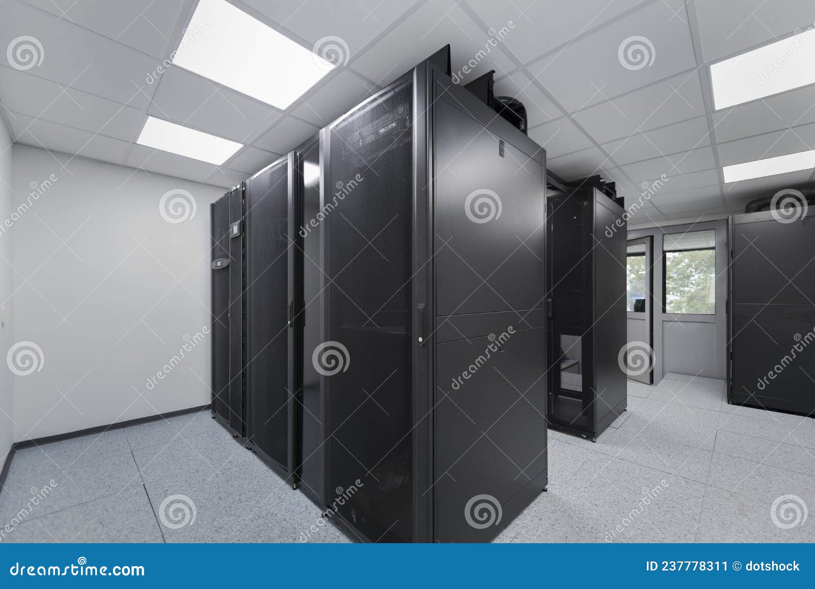 Data Center with Multiple Rows of Fully Operational Server Racks ...