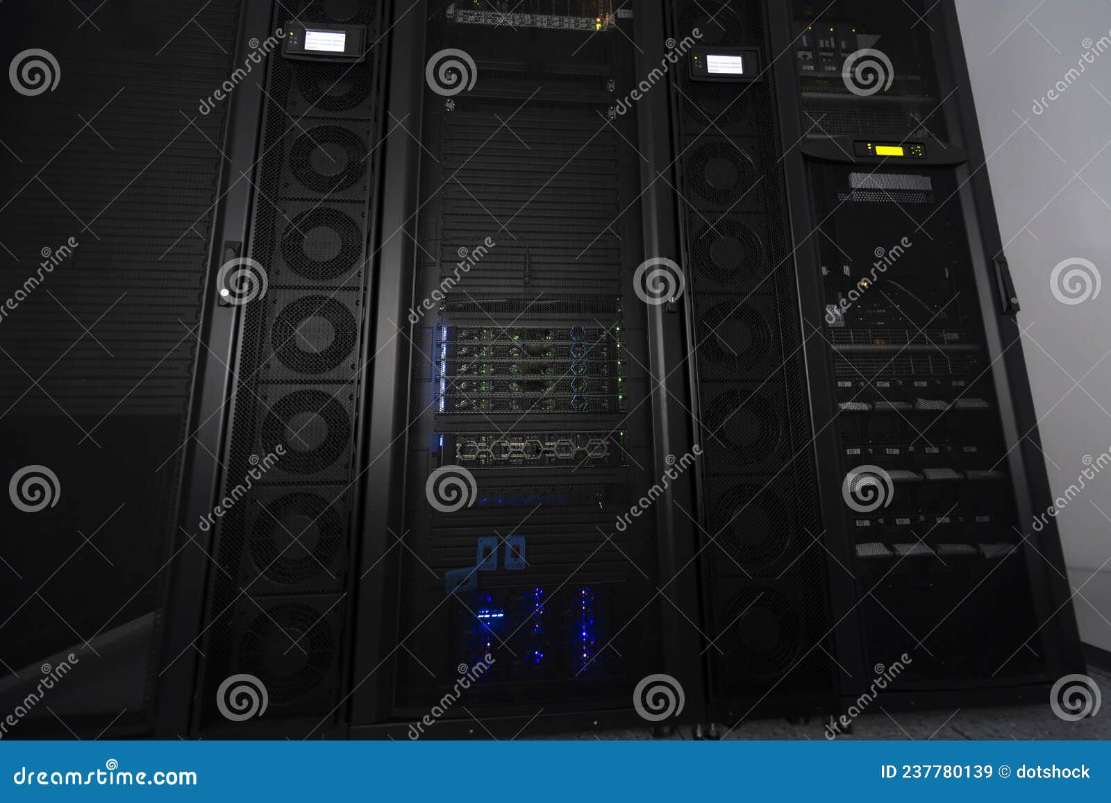Data Center with Multiple Rows of Fully Operational Server Racks ...