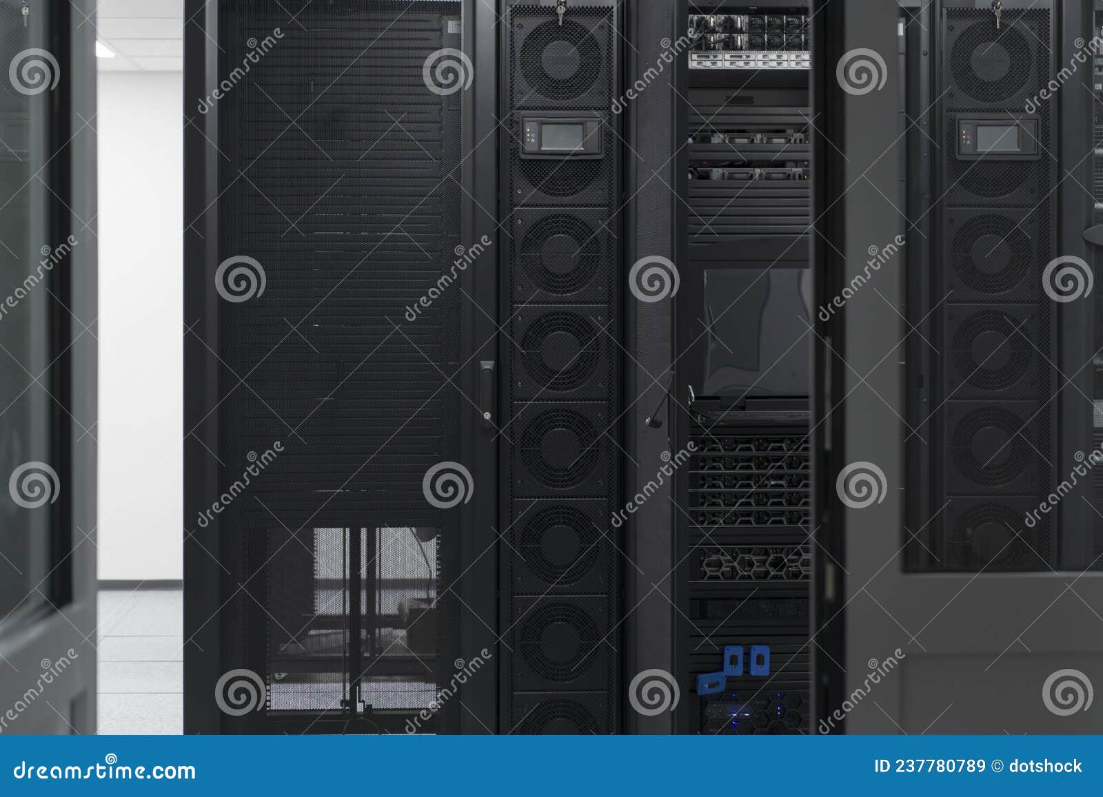 Data Center with Multiple Rows of Fully Operational Server Racks ...