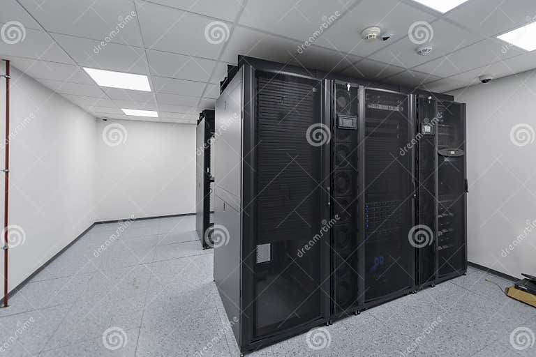 Data Center with Multiple Rows of Fully Operational Server Racks ...