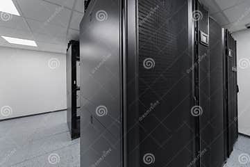Data Center with Multiple Rows of Fully Operational Server Racks ...