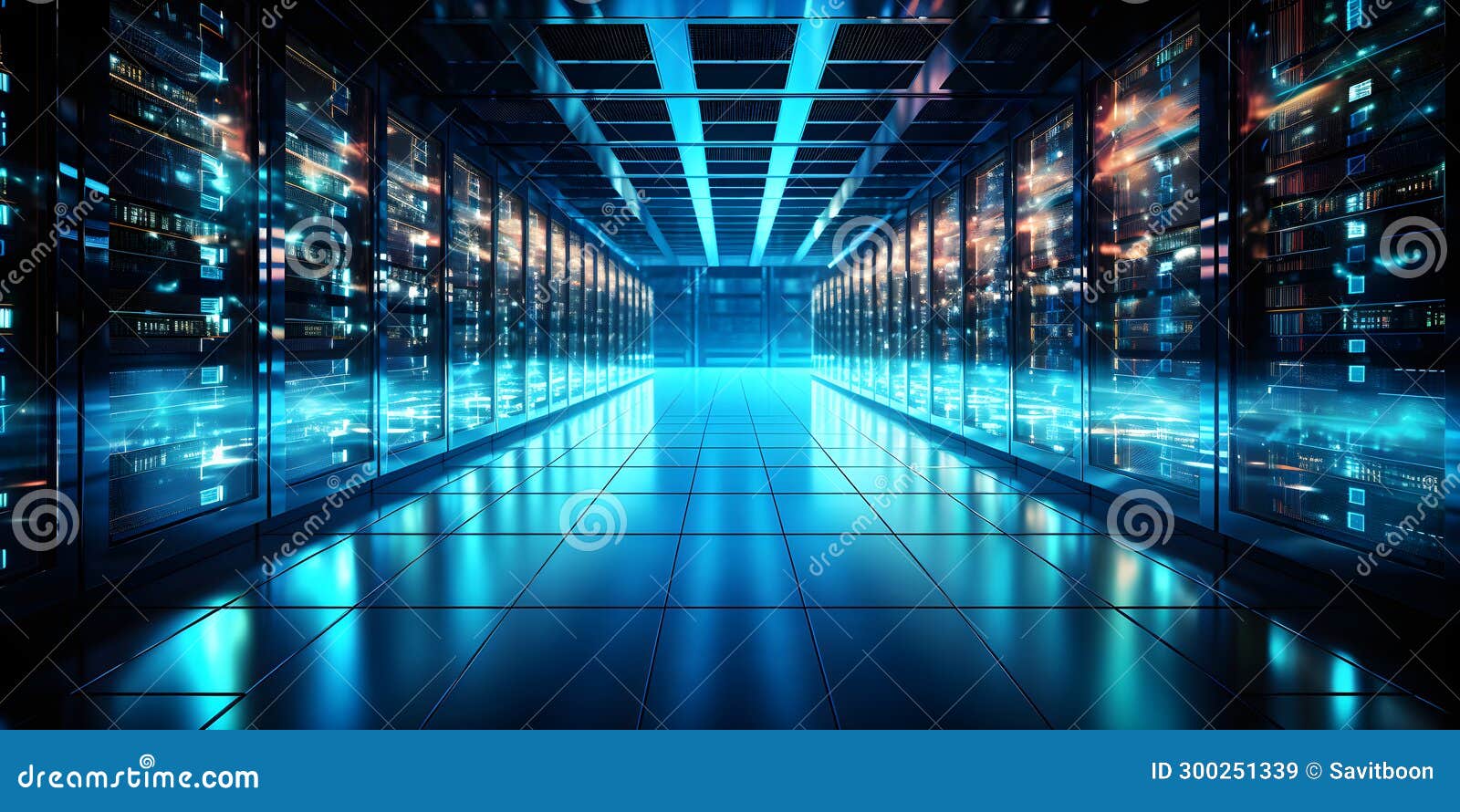 Data Center with Multiple Rows of Fully Operational Server Racks ...