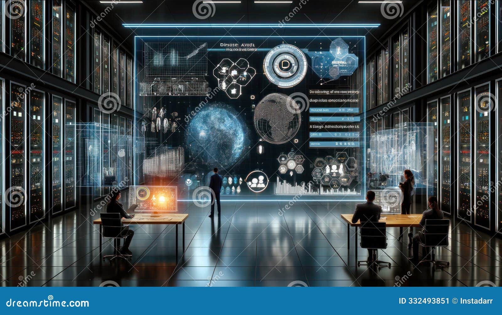 Data Center, Multiple Rows of Operational Server Racks, Concept of ...