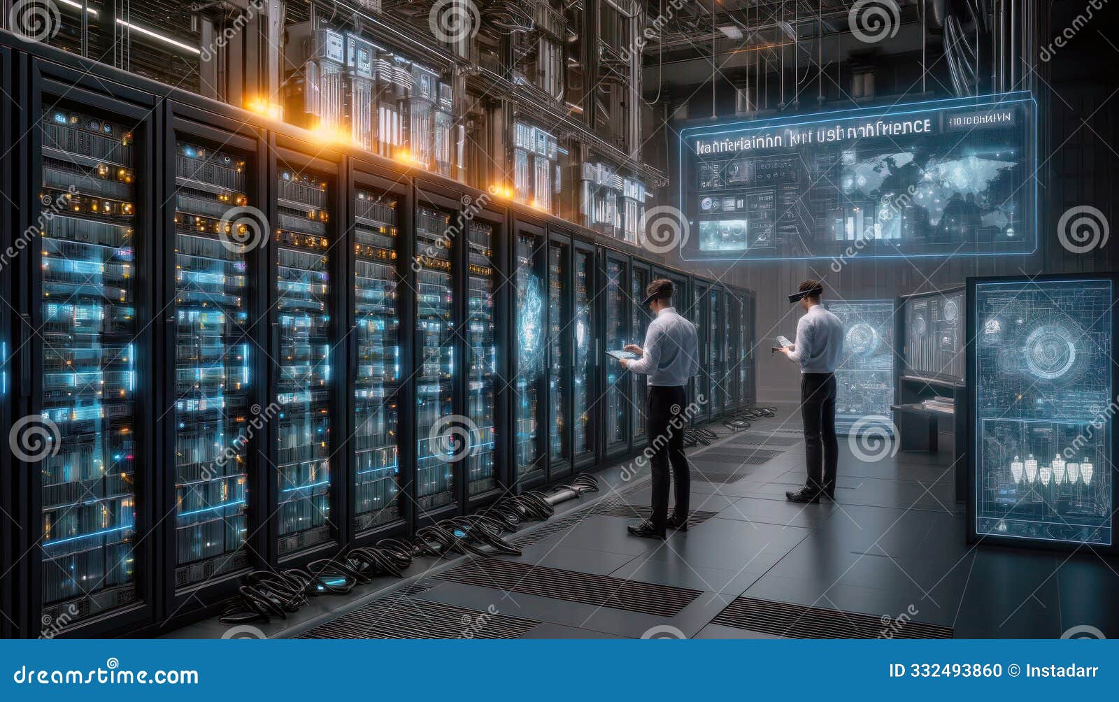 Data Center, Multiple Rows of Operational Server Racks, Concept of Cloud Computing, Artificial ...