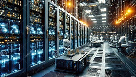 Data Center, Multiple Rows of Operational Server Racks, Concept of Cloud Computing, Artificial ...