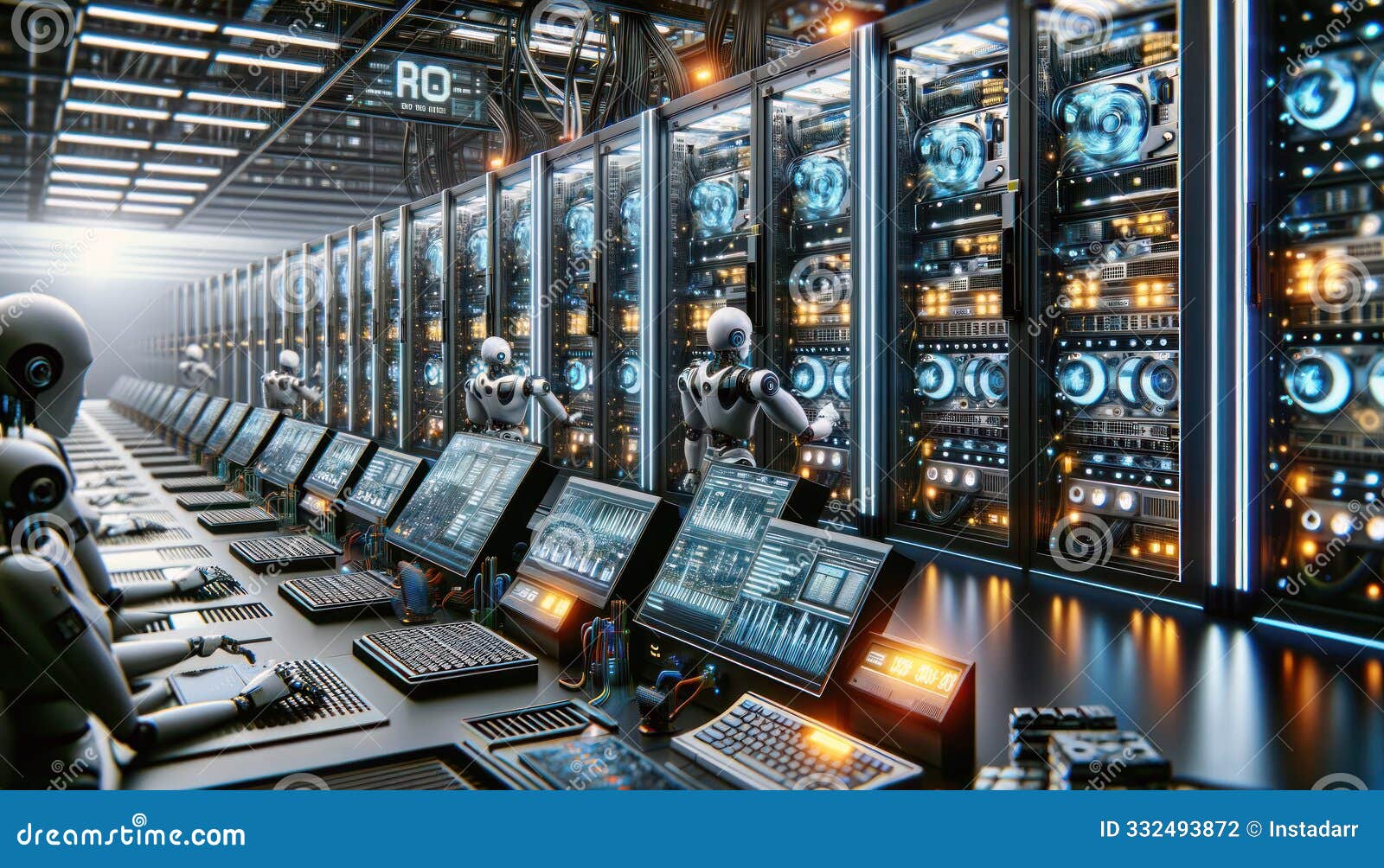 Data Center, Multiple Rows of Operational Server Racks, Concept of Cloud Computing, Artificial ...