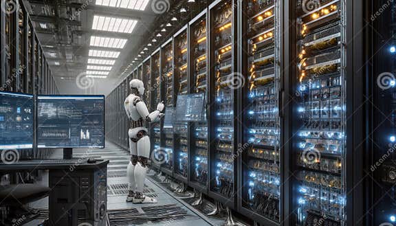 Data Center, Multiple Rows of Operational Server Racks, Concept of ...