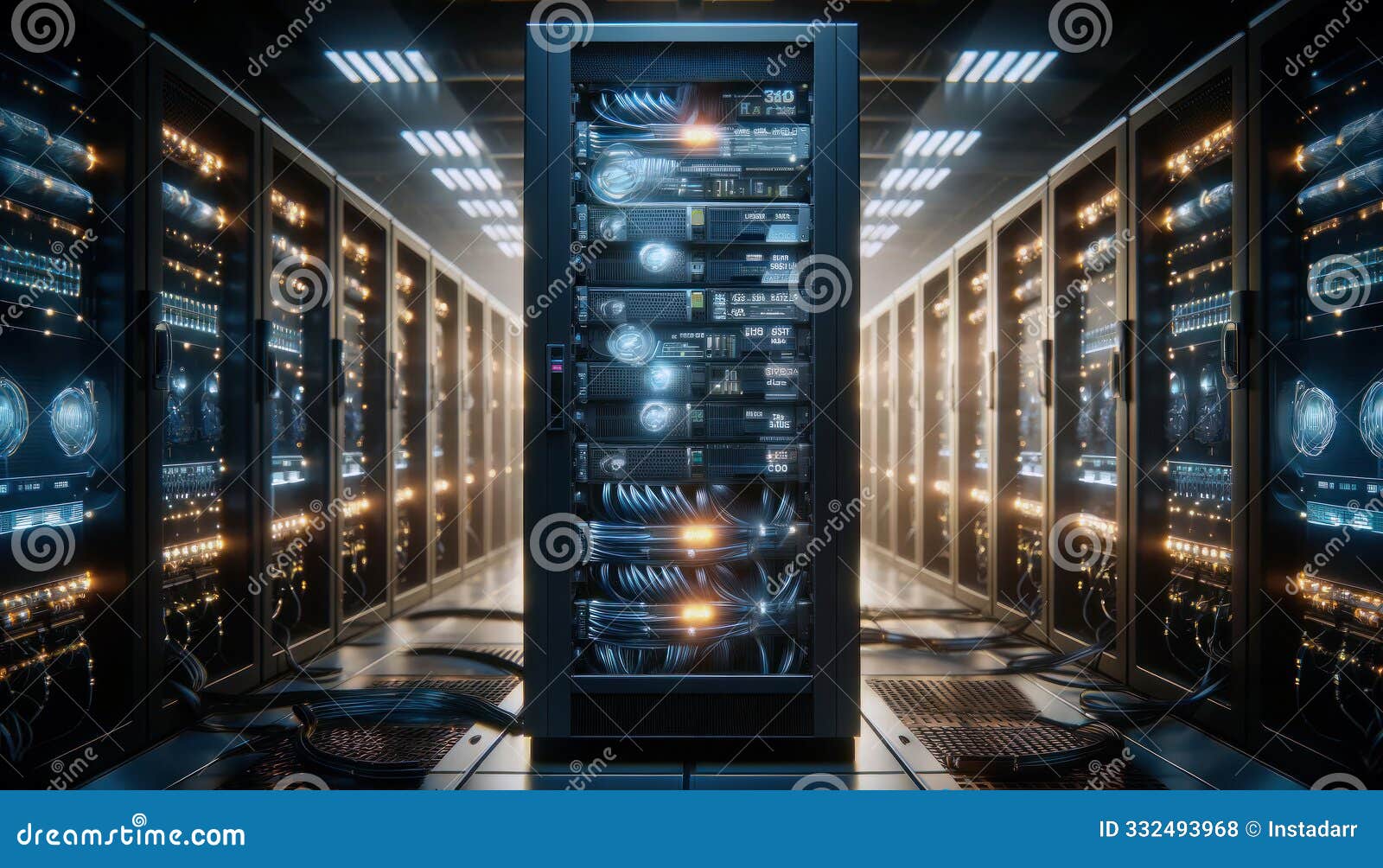 Data Center, Multiple Rows of Operational Server Racks, Concept of Cloud Computing, Artificial ...