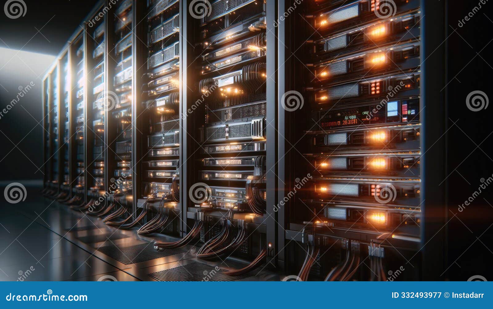 Data Center, Multiple Rows of Operational Server Racks, Concept of Cloud Computing, Artificial ...