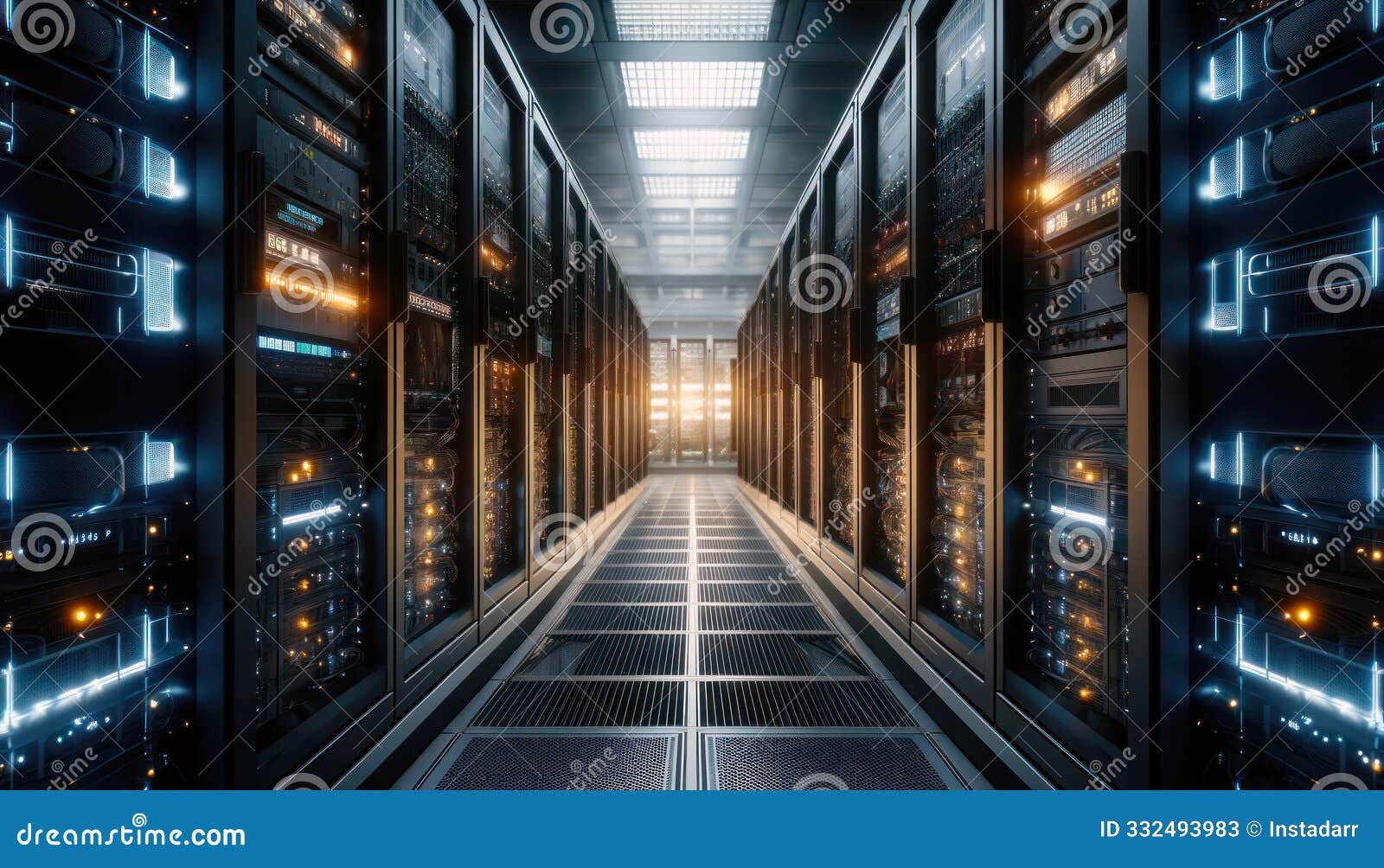 Data Center, Multiple Rows of Operational Server Racks, Concept of Cloud Computing, Artificial ...