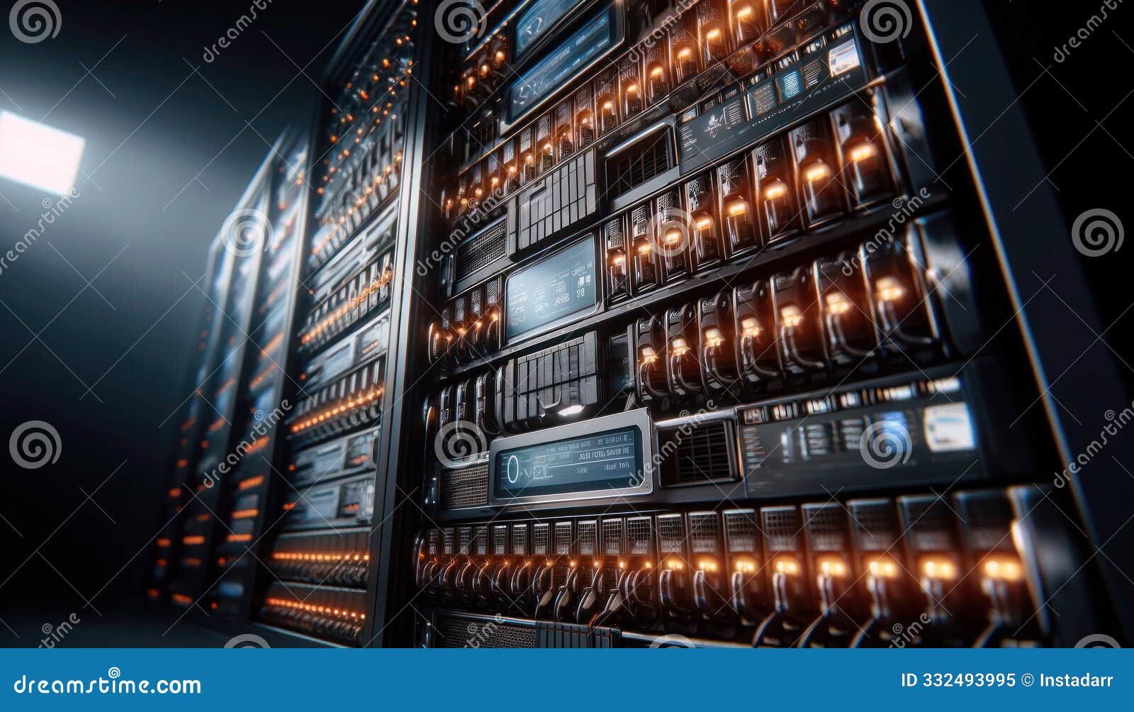 Data Center, Multiple Rows Of Operational Server Racks, Concept Of Cloud Computing, Artificial ...