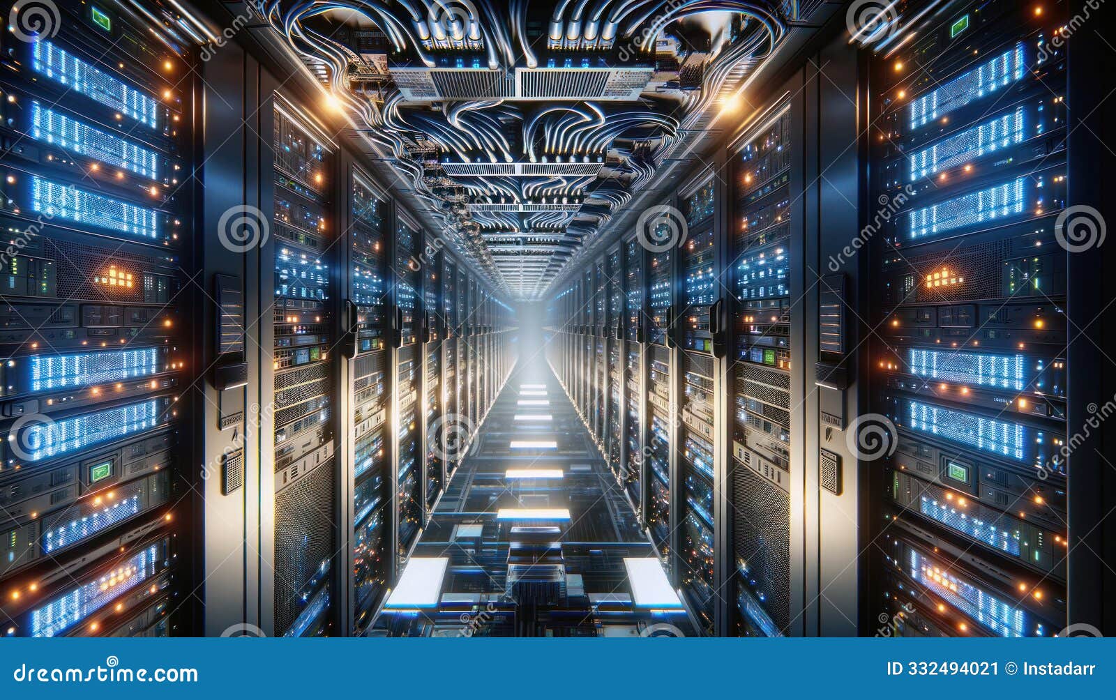 Data Center, Multiple Rows of Operational Server Racks, Concept of ...