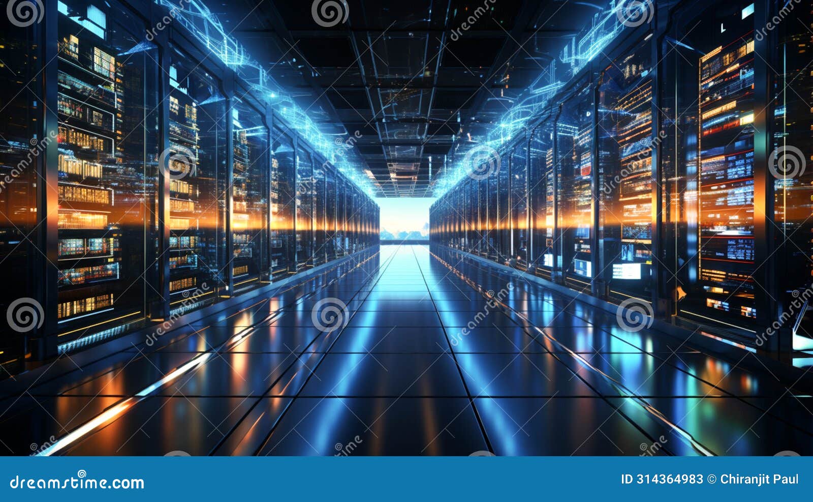Data Center with Multiple Rows of Operational Servers Stock Image ...