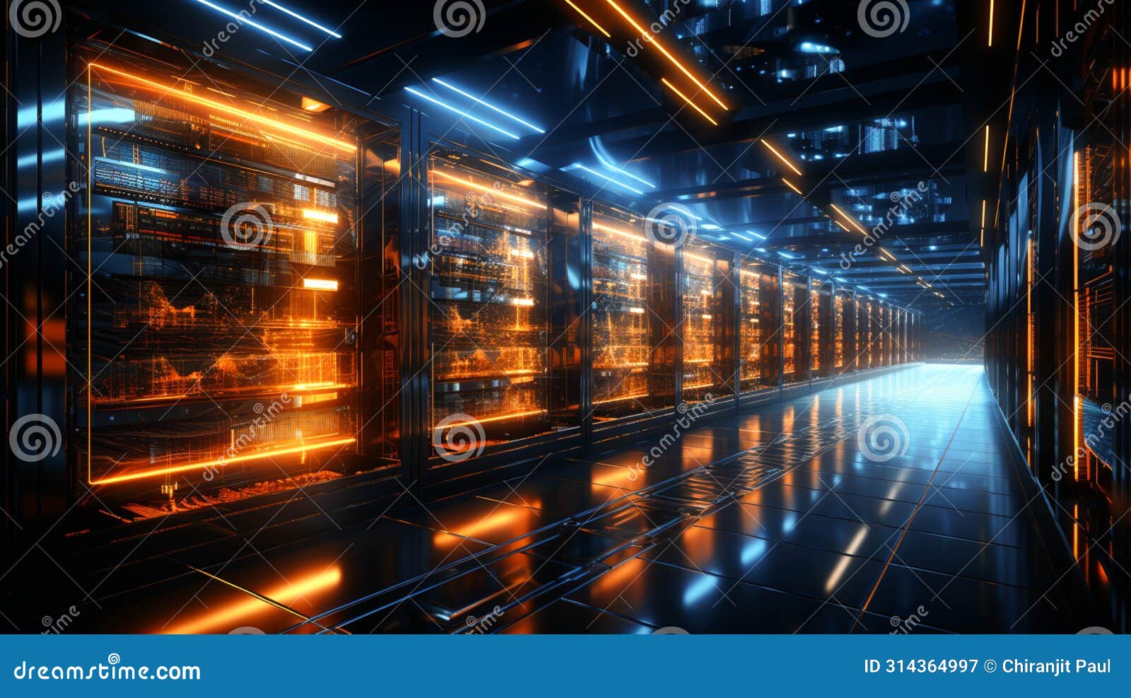 Data Center with Multiple Rows of Operational Servers Stock Image ...