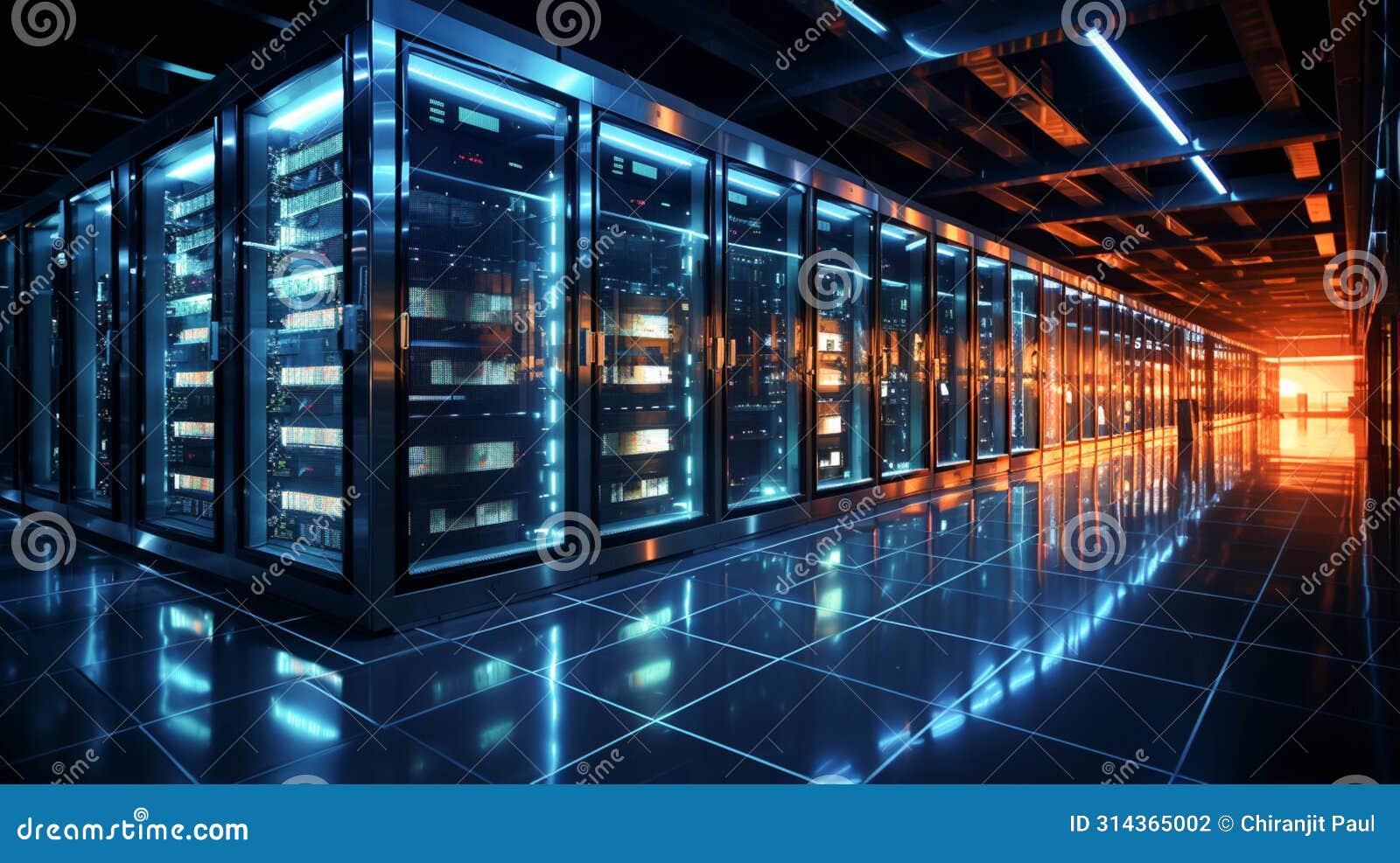 Data Center with Multiple Rows of Operational Servers Stock Photo ...