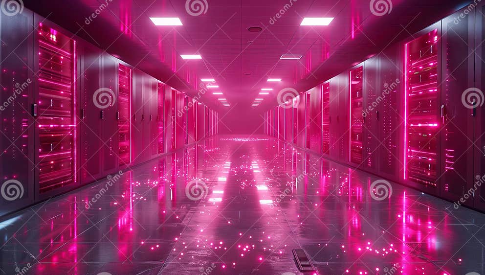 Data Center with Neon Pink Lighting, Suitable for Highperformance ...
