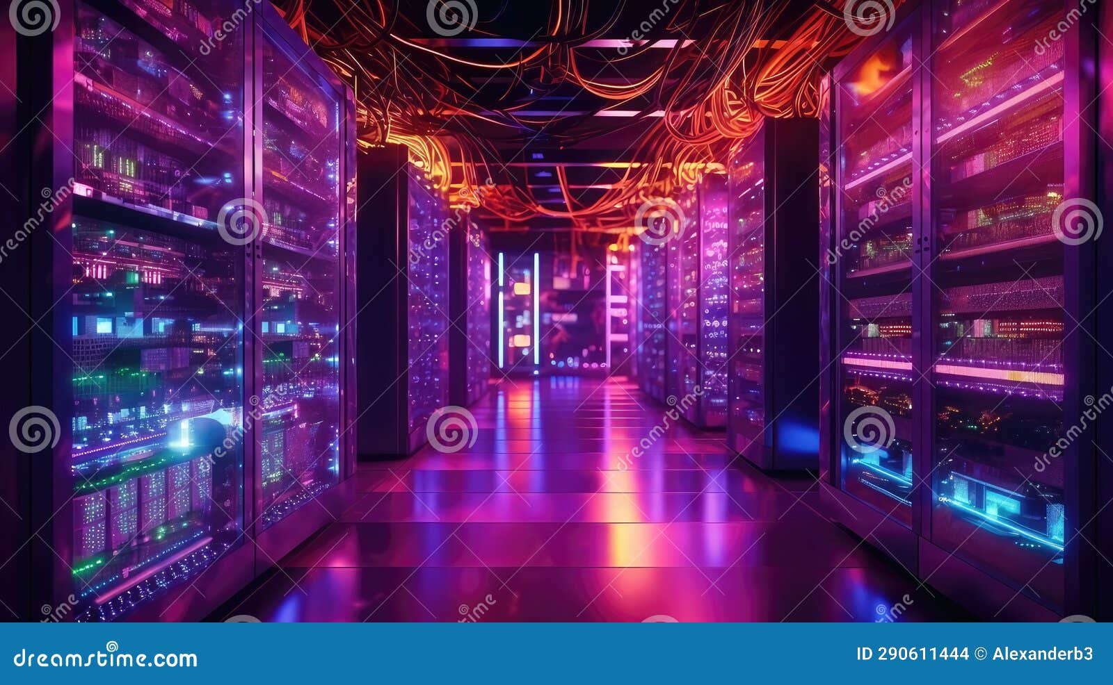 Data Center Network Background. Server Room with Switch, Internet ...