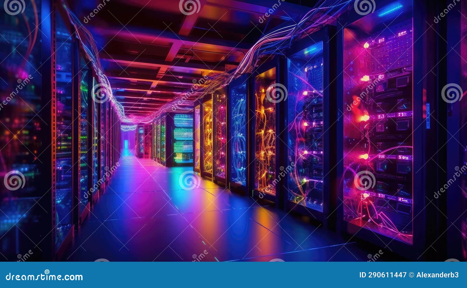 Data Center Network Background. Server Room with Switch, Internet ...