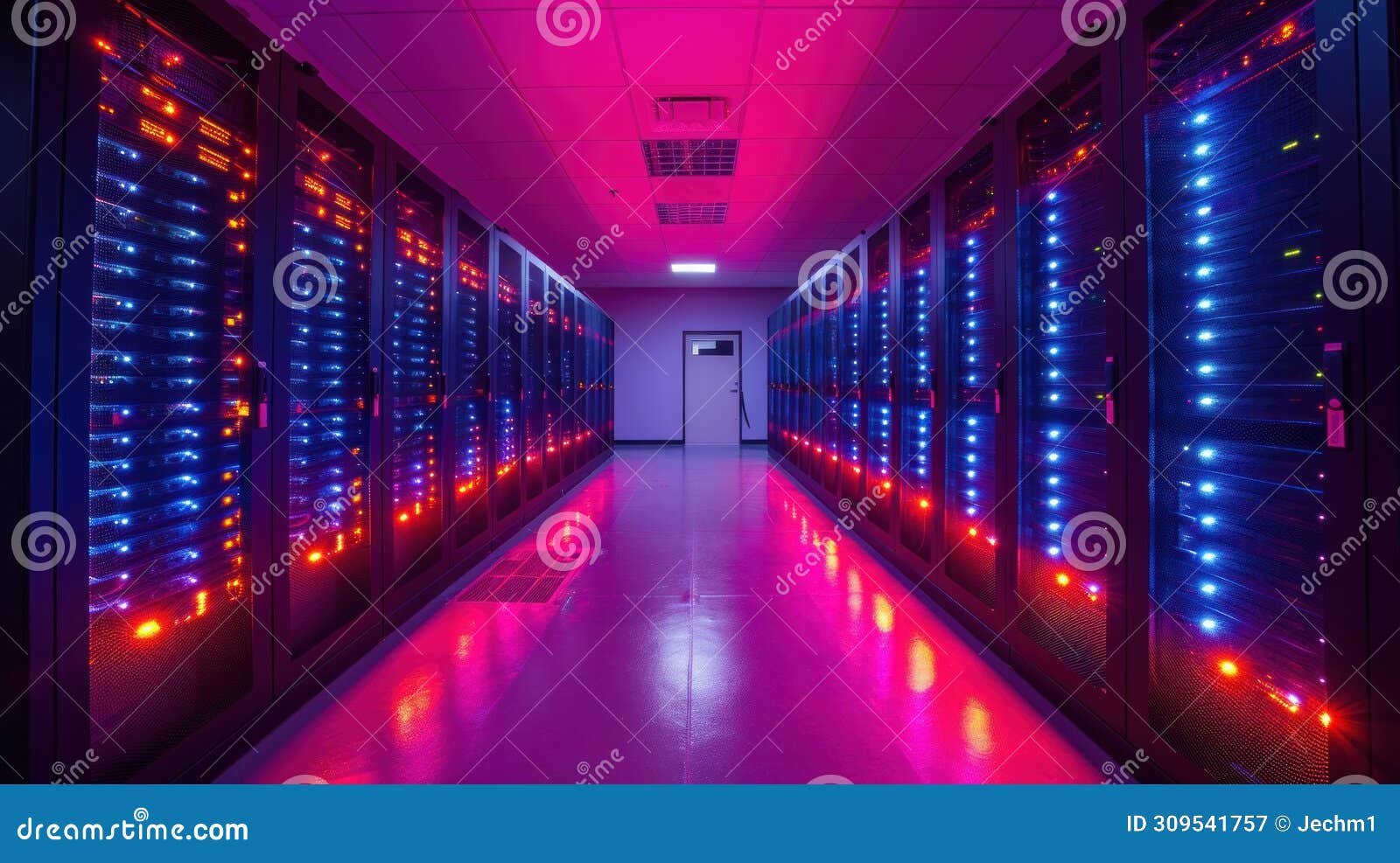 Data Center Network Room with LED Lights Stock Illustration ...