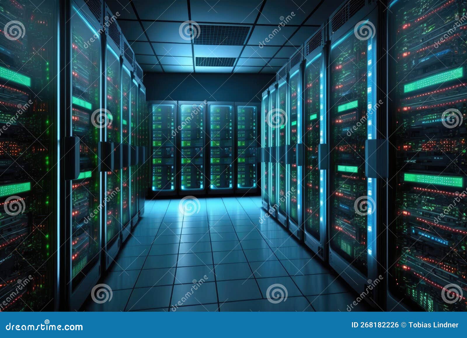 Data Center or Network Server Room with Racks of an Internet Provider ...