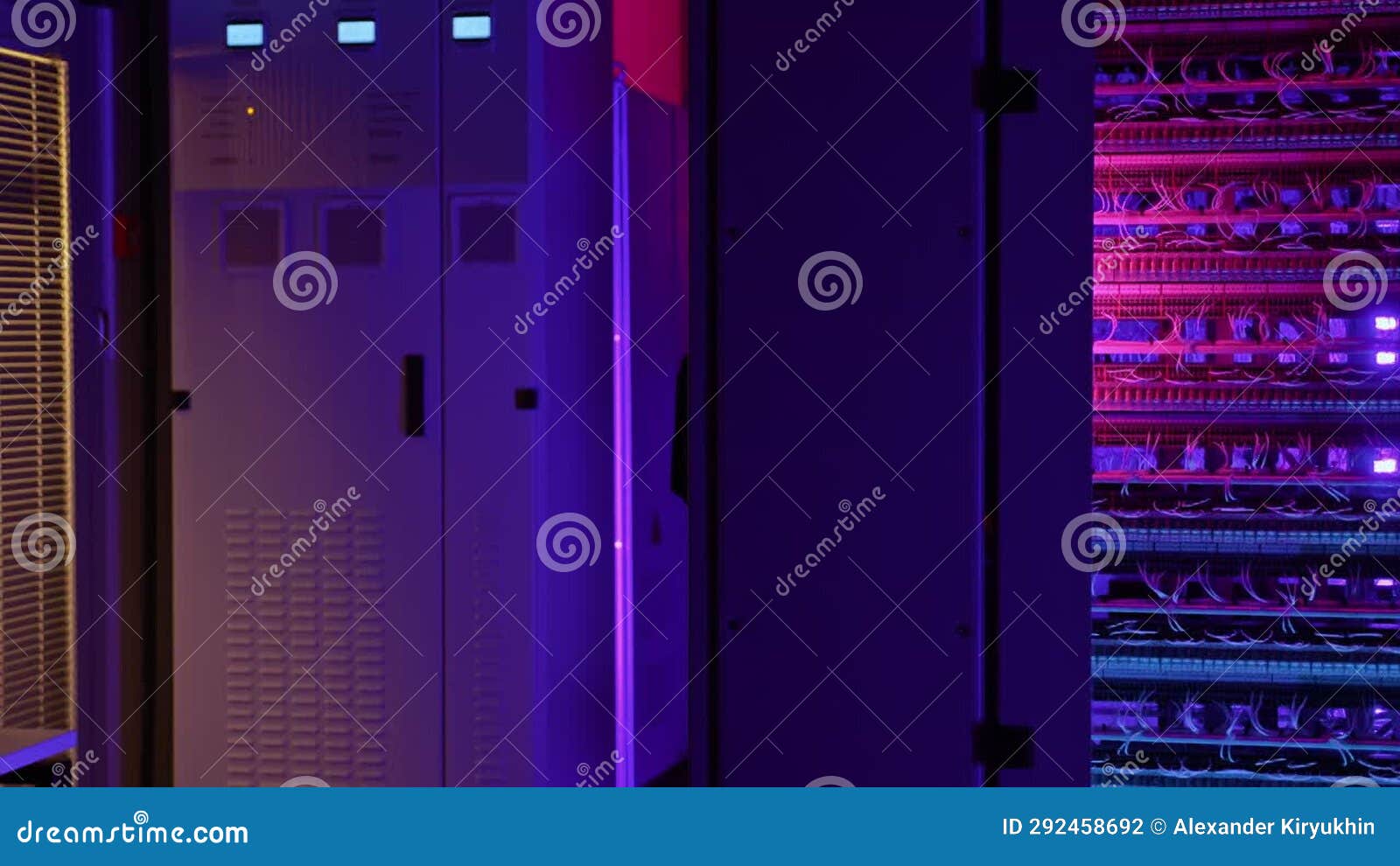 Data Center, Networks, Server Rooms in Neon Light, Telecommunications ...