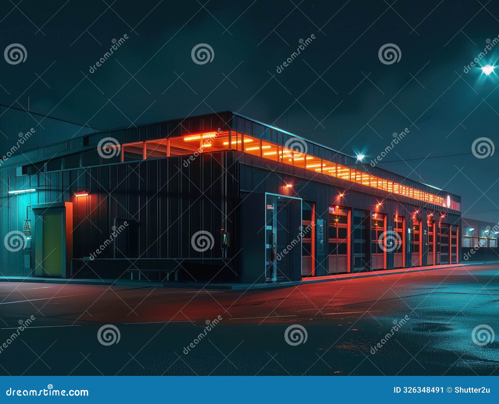 A Data Center at Night the Exterior Illuminated Symbolizing the Nonstop ...