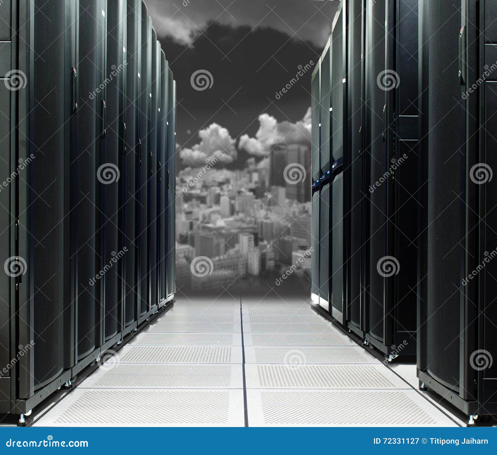 Data Center Over the Technology City in Direct Sun Stock Image - Image ...