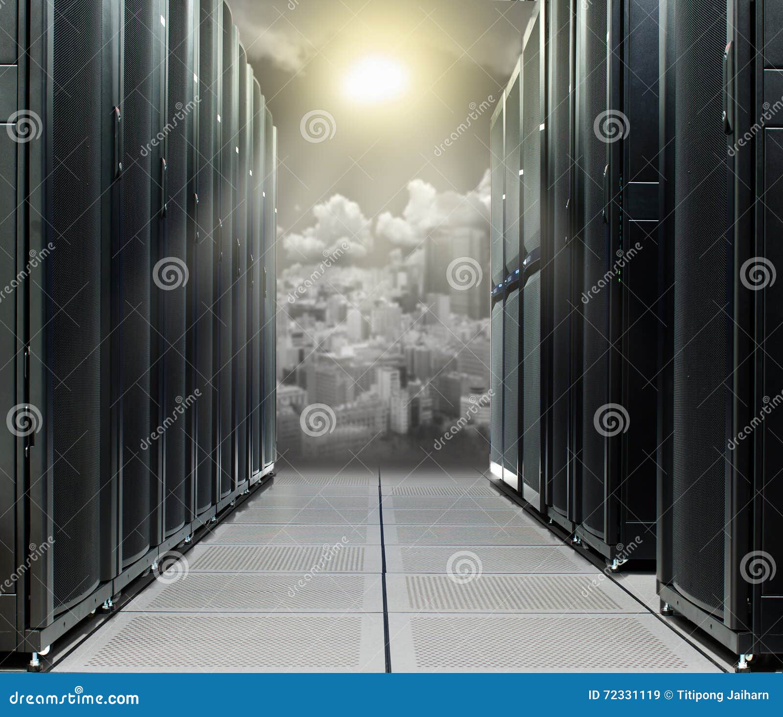 Data Center Over the Technology City in Direct Sun Stock Image - Image ...