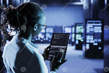 Data Center Programmer Codes on Tablet Stock Photo - Image of ...