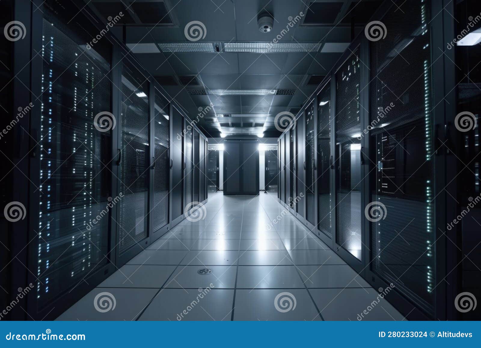 Data Center, with Racks of Servers and Blinking Lights, Against ...