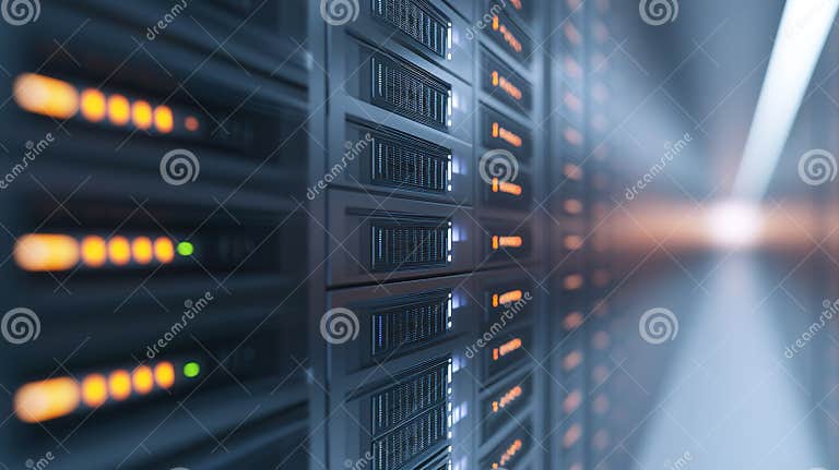 Data Center Racks Showcasing Multiple Servers Processing Information in ...