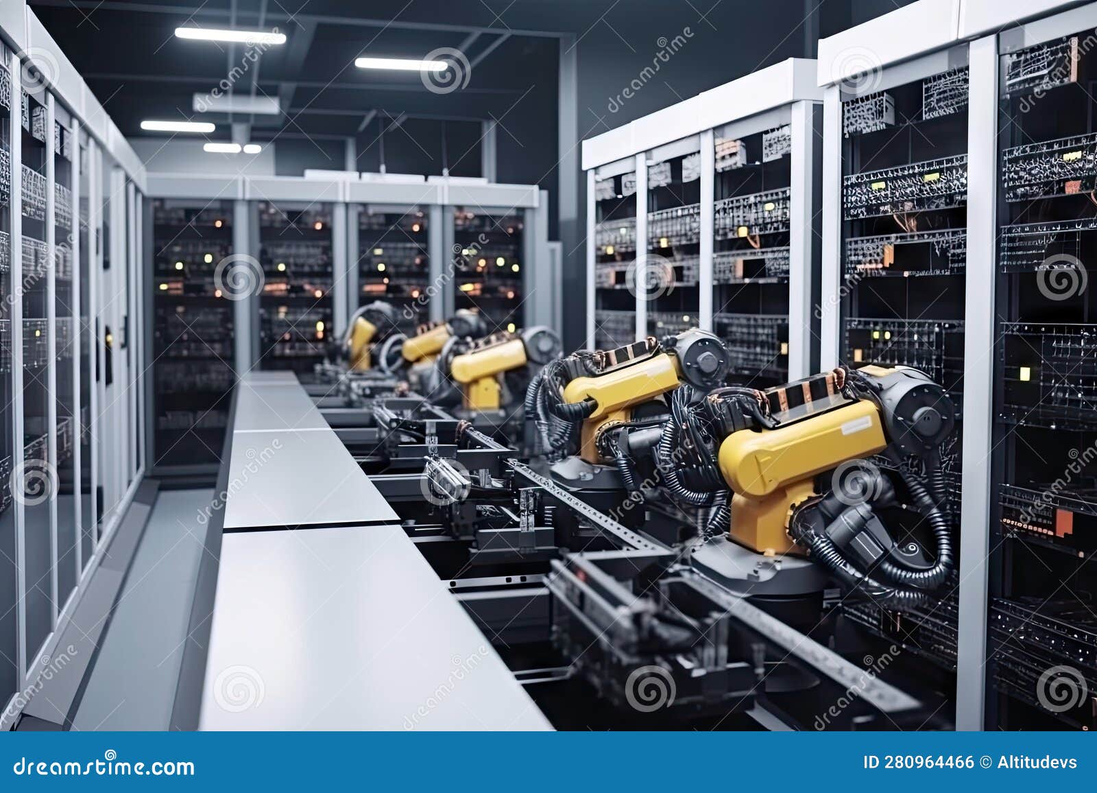 Data Center with Robotic Systems Transporting and Sorting Data Stock ...