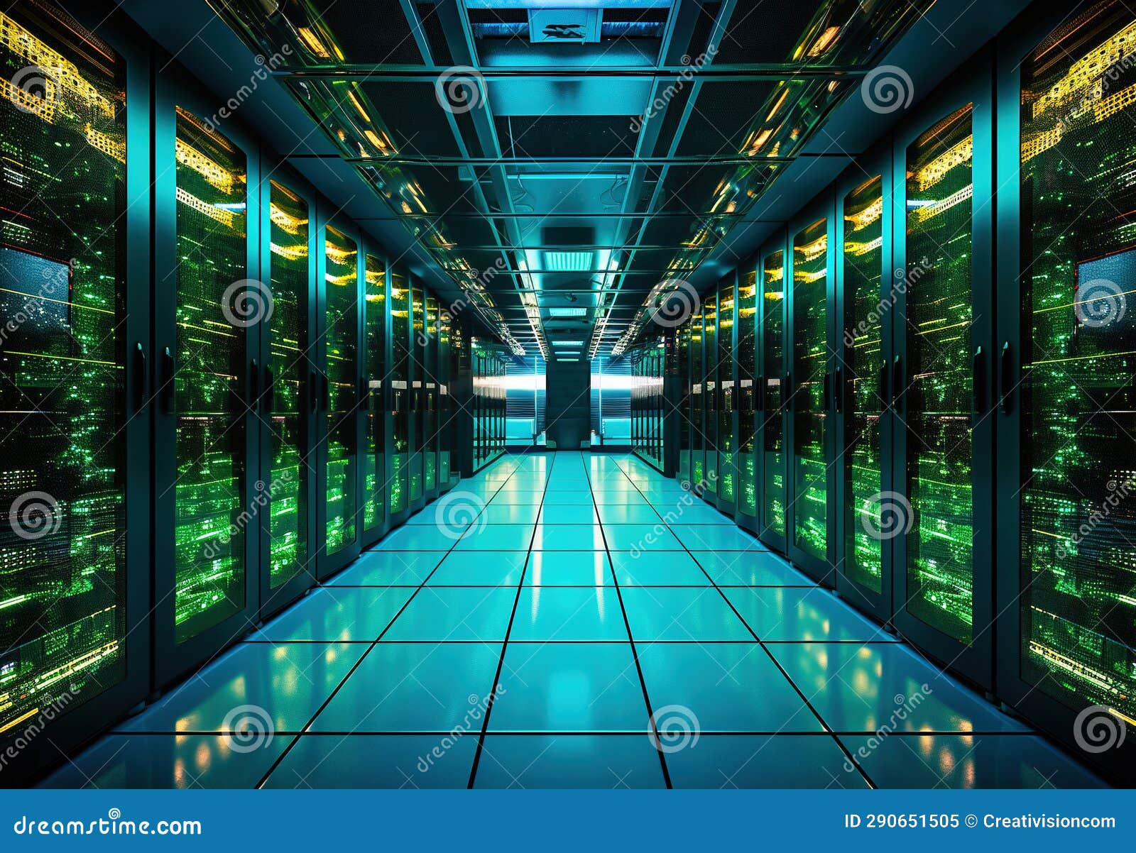 Data Center the Room is Filled with Rows of Servers - Modern Technology ...