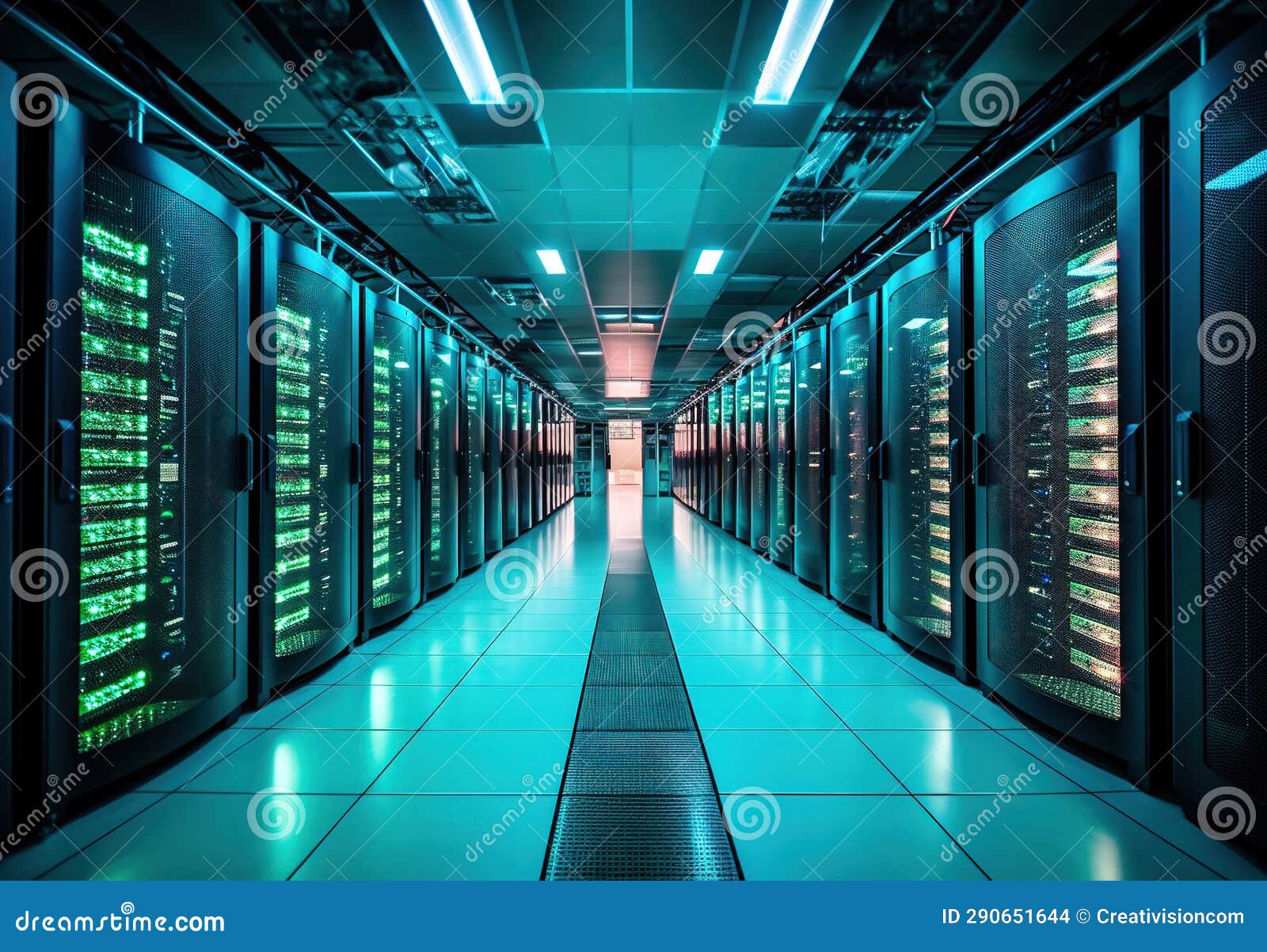 Data Center the Room is Filled with Rows of Servers - Modern Technology ...