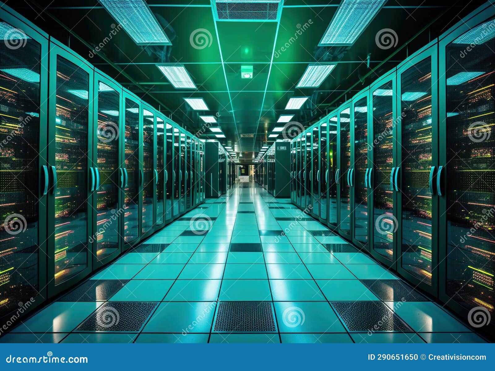 Data Center the Room is Filled with Rows of Servers - Modern Technology ...