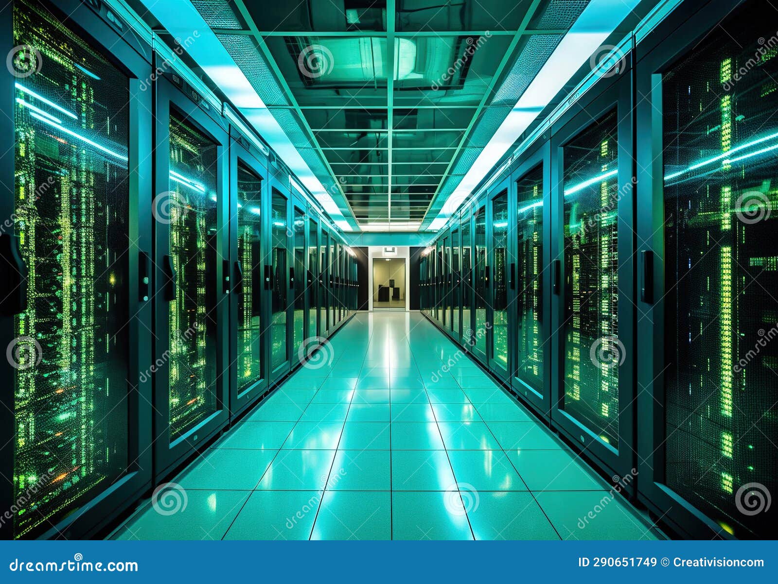 Data Center the Room is Filled with Rows of Servers - Modern Technology ...