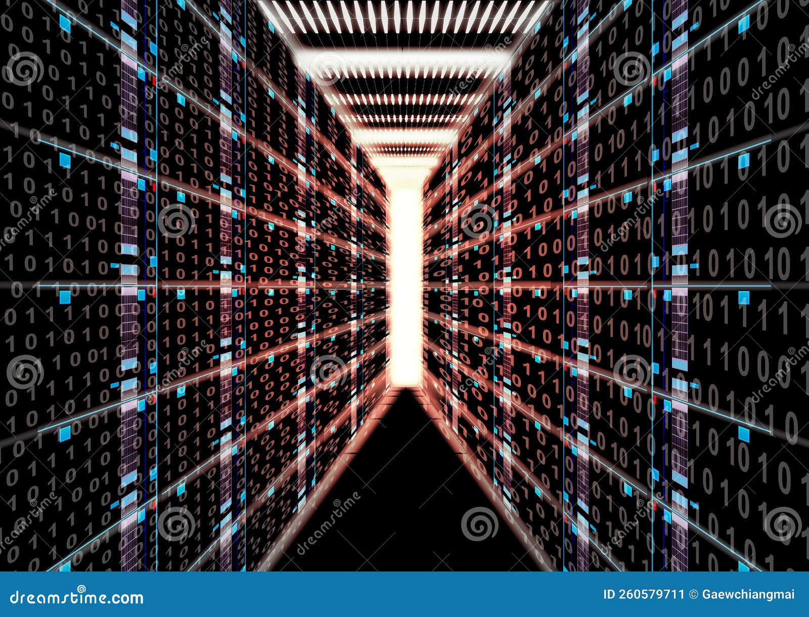 Data Center Room, Servers, Glowing Lights of Information Transfer ...