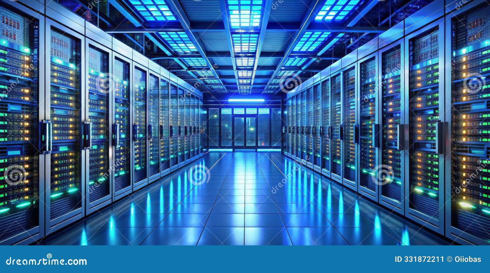 Data Center Rows, Blue Lighting, Server Racks, Technology, Data Storage ...