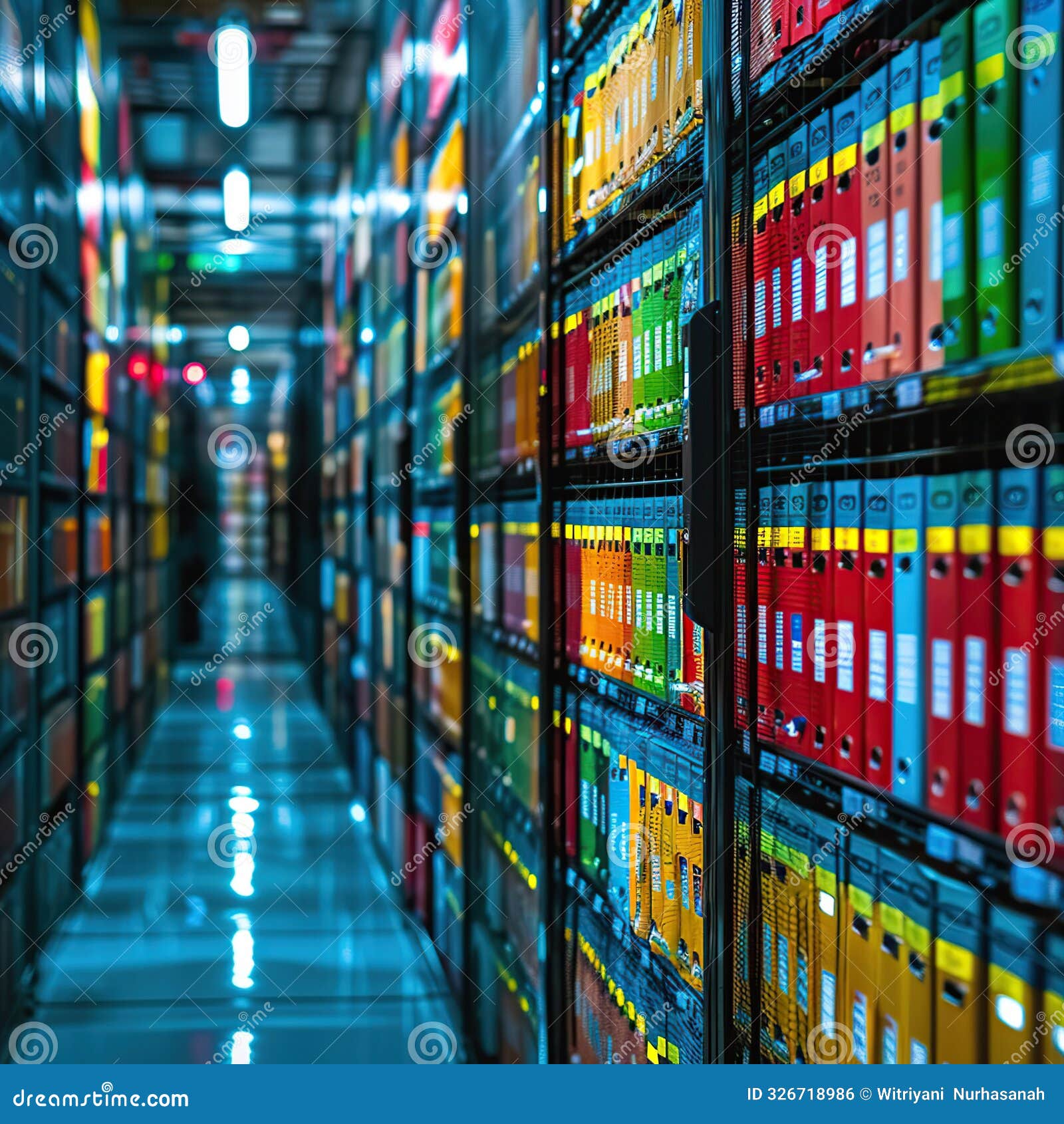 Data Center Rows with Colorful Server Racks Stock Illustration ...
