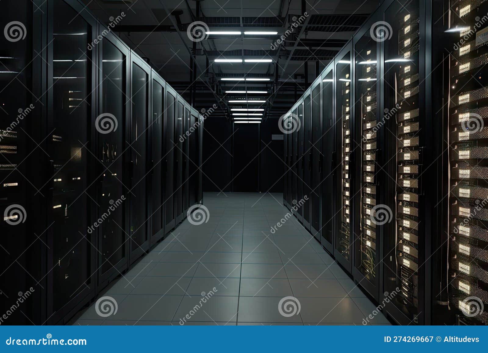 Data Center with Rows of Server Racks and Cooling Systems Visible Stock ...