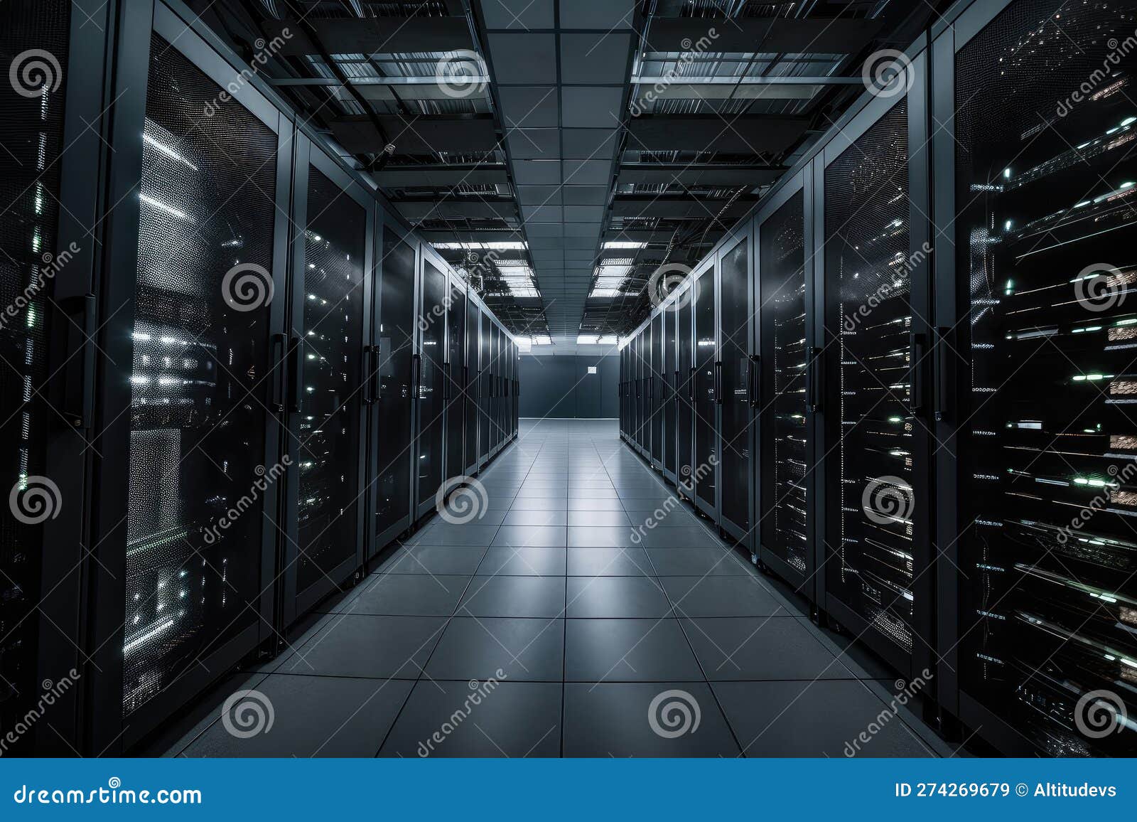 Data Center with Rows of Server Racks and Cooling Systems Visible Stock ...