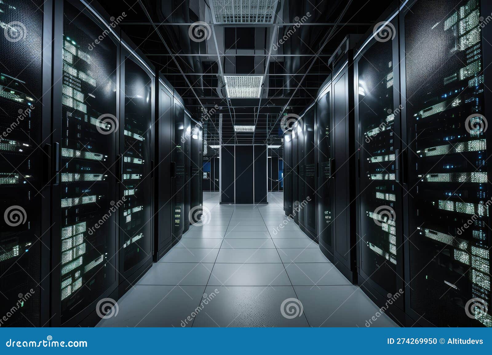 Data Center with Rows of Servers, Each Running Different Programs and ...