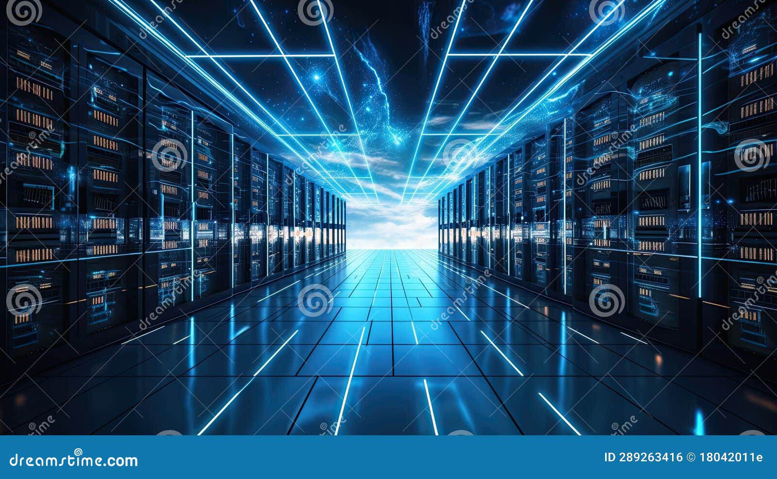 A Data Center, with Rows of Servers and Network Infrastructure ...