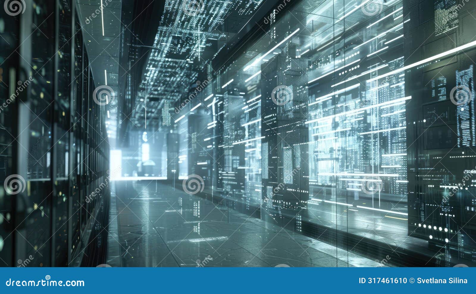 Data Center with Rows of Servers and Projections of Global Data ...