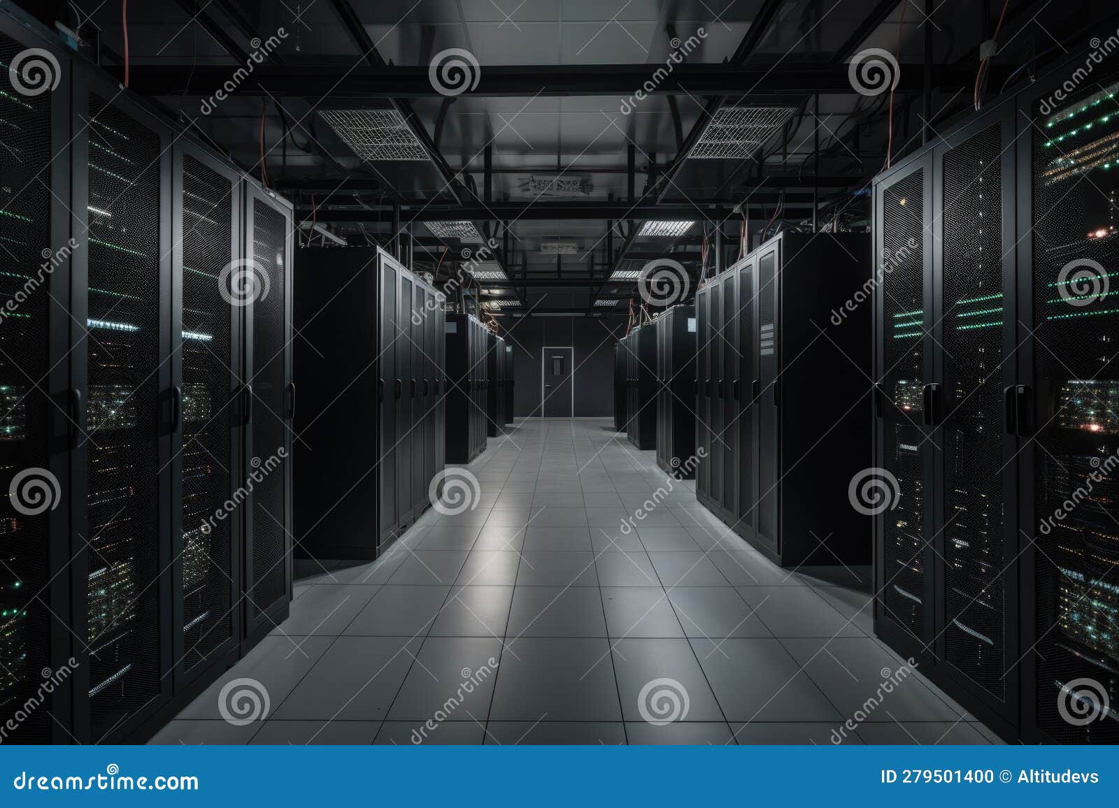 Data Center, with Rows of Servers and Racks of Equipment Visible Stock ...